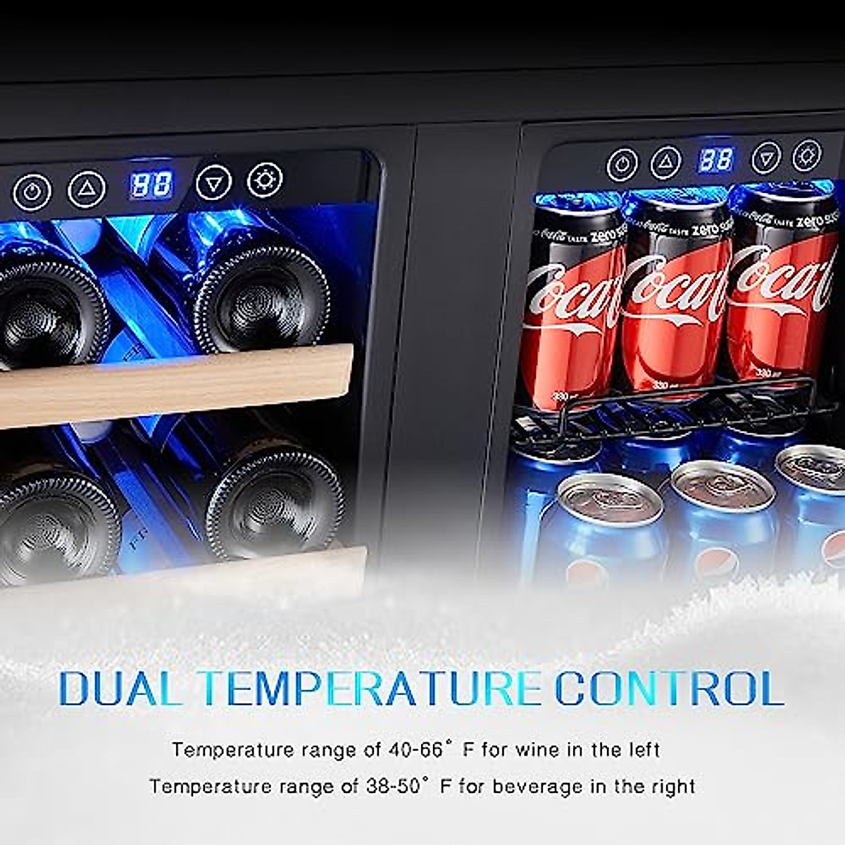 Kalamera Wine Cooler, 24 inch Built in Wine and Beverage Refrigerator, Dual Zone w/ 20 Bottles and 78 Cans Capacity, Digital Touch Control