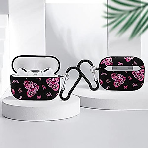 Pink Ribbon Heart for Breast Cancer Airpods Pro Case Bluetooth Fashion Portable Shockproof and Anti-Scratch Headphone Charging Case Protective Case for Airpods Pro with Keychain Chain Gift Unisex