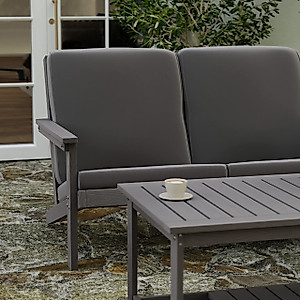 Merrick Lane Riviera Adirondack Style Deep Seat Patio Loveseat with Cushions - Gray Poly Resin Frame - Gray All-Weather Cushions - Indoor/Outdoor