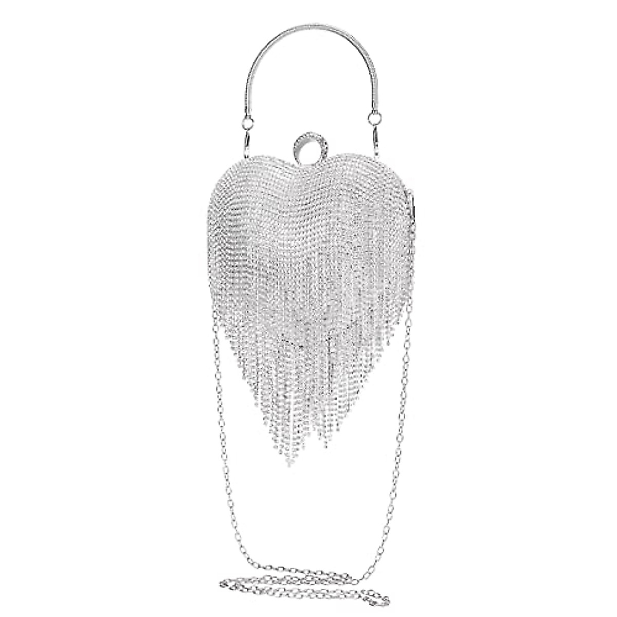 SWEETV Women's Rhinestone Heart Purse, Evening Clutch Bag for Formal Wedding Cocktail Prom Party Club, Silver