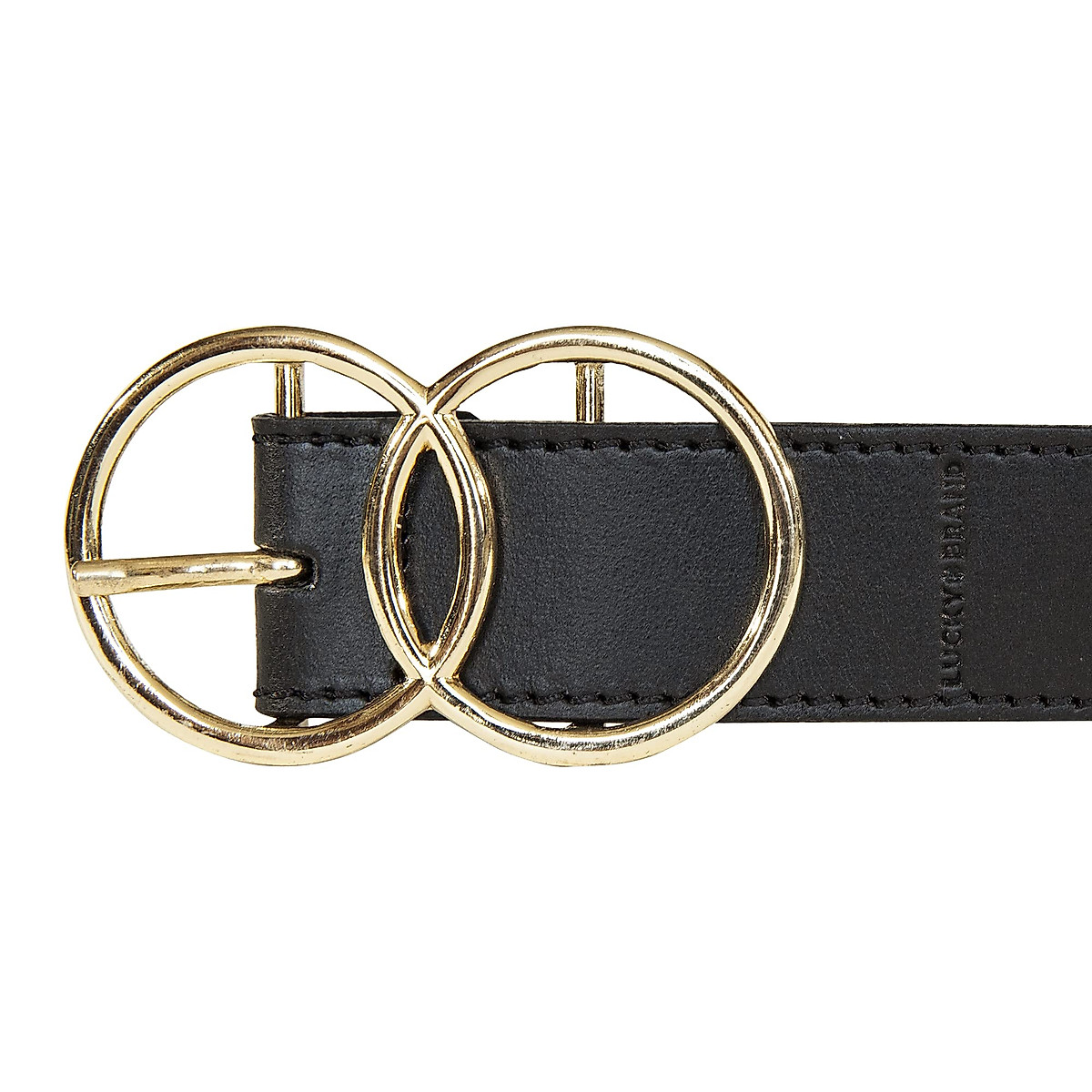 Lucky Brand Women Bold Fashion Statement Belts, Leather Double Ring-Black, M (28-30")