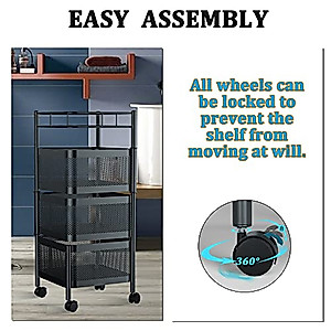 Homelet Rotating Multi Layers Storage Shelf Rolling Carts Free-Standing Rust-Proof Vegetable Storage Rack Baskets For Kitchen Living Room Bathroom Bedroom Office Fruit Organizer