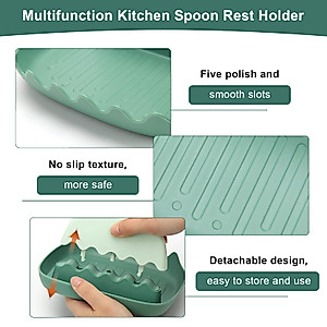 Kitchen Spoon and Lid Rest 2 Pack, Windspeed Green Kitchen Spatula Rest Holder Detachable Spoons Cooking Stand Countertop Keep Clean Cooking Ladle Organizer for Pot Lid, Fork, Tongs (Green)