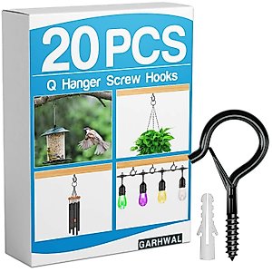 GARHWAL Screw Hooks for Outdoor String Lights 20 Pack, Q Hanger Black Ceiling Screw in Hooks with Safety Buckle for Hanging Plants, Christmas Lights, Patio Lights, Easy Release