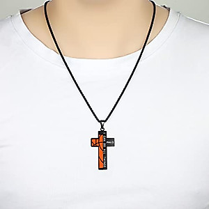 Susook Basketball Cross Necklace for Boys Bible Verse I CAN DO All Things Stainless Steel Sport Pendant for Men(Black)
