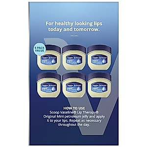 Vaseline Lip Therapy Original – Mini Vaseline Lip Balm, Hydrating Petroleum Jelly, Clear Lip Gloss, Travel-Size, 0.25 Oz Ea (Pack of 6)