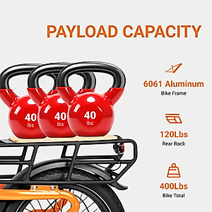 KBO Ranger Electric Bike 750W Cargo Ebike 48V 17.5Ah/840Wh Removable Battery 60Mi+ Range 400LBS Payload Capacity 20"x3" Fat Tire ebike 25mph 86Nm 7-Speed Cargo Bicycle 0-5 Level Pedal Assist