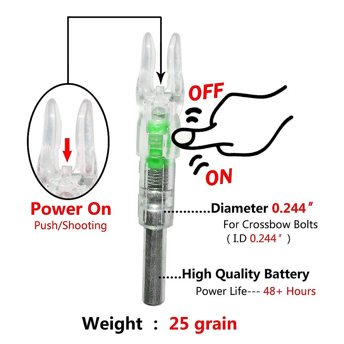 E-Arc 6PCS-New S Lighted Nocks for Arrows with .244/6.2mm Inside Diameter Led Lighted Nock Compound Bow Arrow Nock for Hunting Shooting (No Screwdriver Required)