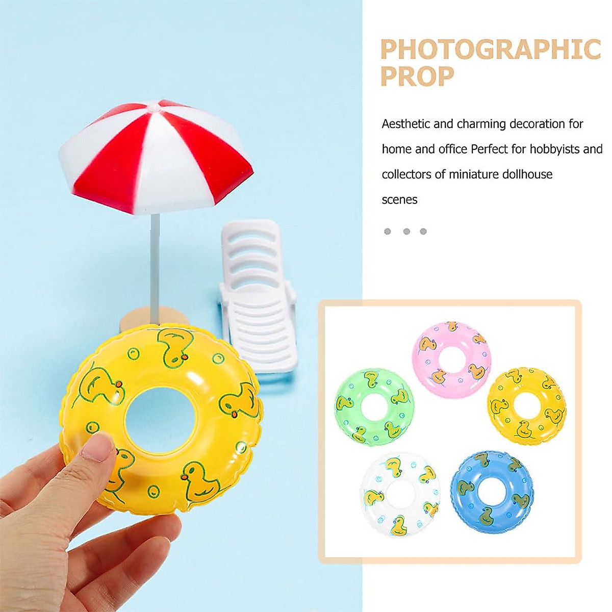 LOGOFUN 10pcs Mini Swimming Ring Inflatable Swim Ring Duck Pattern Small Swim Rings Toy Adorable Swimming Rings for Doll House Accessories - Multicolored