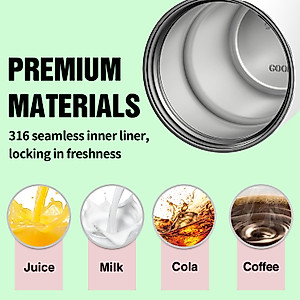 GOOM 18oz Spill Proof Tumbler with Lid and Straw, 18/10 Stainless Steel, 6-Layer Insulation, Insulated Tumbler Cups with Flip Lid and Straw Mouth Rotary Lock, Leak Proof Tumbler - White, Pink