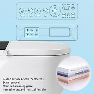 BWE Smart Toilet With Bidet Built In with LED Digital Display, One-piece Bidet Toilet Seat, Auto Flush, Auto Open & Auto Close, Heated Seat, Warm Water and Dry, Wireless Remote Control, Foot Sensing