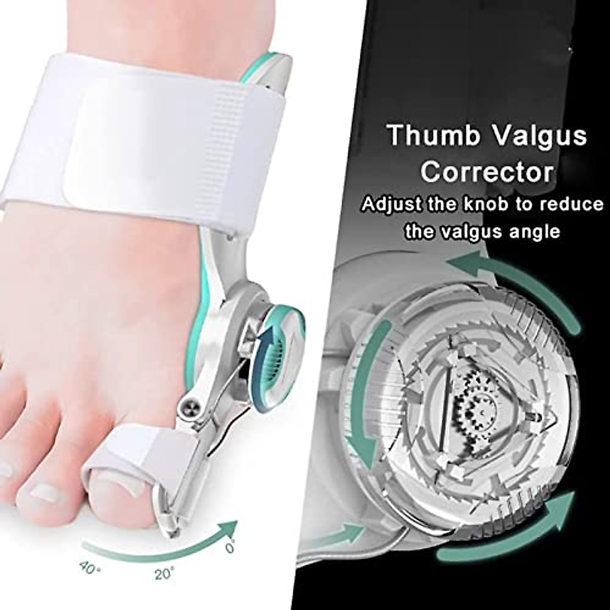 UGANI Hallux Valgus Corrector, Adjustable Bunion Splint with Silicone Inner Pad, Adjustable Bunion Splint for Bunion Relief with Knob Correction, Day Night Support