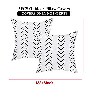 Kiuree Black and White Outdoor Pillows Waterproof Throw Pillow Covers for Patio Furniture Geometric Outdoor Pillow Cases for Patio Furniture Tent Balcony Couch 18 X 18 Inch Set of 2(White)