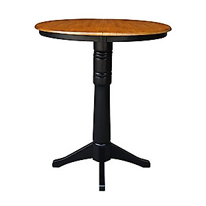 International Concepts 36" Round Top Pedestal Table with 12" Leaf-40.9" H-Dining, Counter, or Bar Height, Black/Cherry