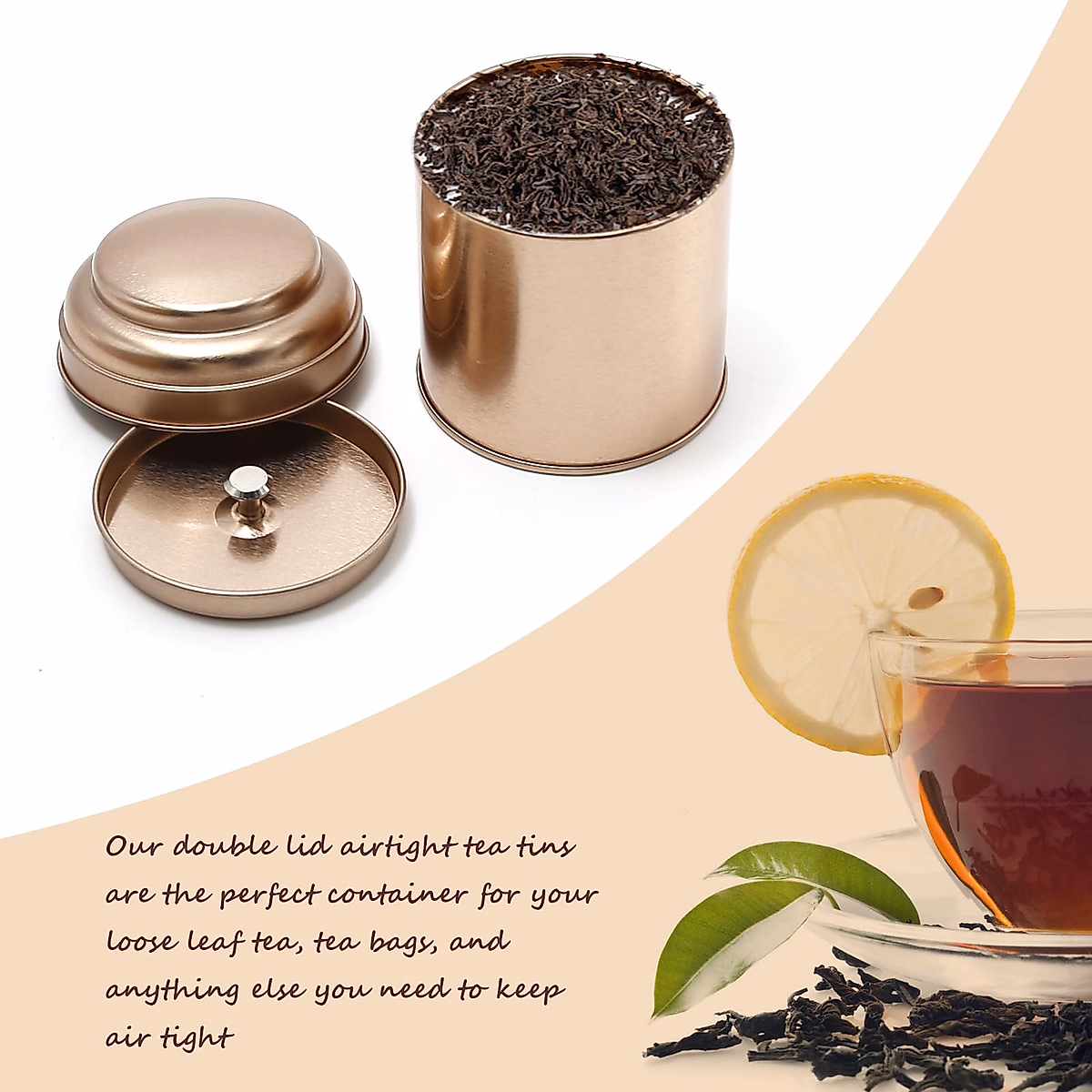 YSDADEEN 6 Pack Tea Tins Canister with Airtight Double Lids, Loose Leaf Tea Storage, 8 oz Round Tin Can Box for Loose Tea Bags Coffee Sugar Candy Spices