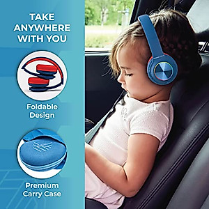 PowerLocus Kids Headphones, Bluetooth Headphones Over Ear for Kids with LED Lights, 94db Volume Limited Headphone, Micro SD/TF, Foldable with Hi-Fi Stereo, Built-in Mic for School/Tablet/Travel (Red)