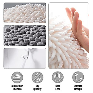 RETON 6PCS Bathroom Hand Towel, Soft Absorbent Quick Drying Chenille Hand Towels, Cute Animal Hanging Hand Towels for Kitchen Powder Room Kids (White+Gray+Pink+Blue, Hedgehog)