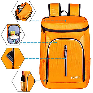 FORICH Soft Cooler Backpack Insulated Waterproof Cooler Bag Leak Proof Portable Small Backpacks to Work Lunch Travel Beach Camping Hiking Picnic Fishing Beer for Men Women (Orange)
