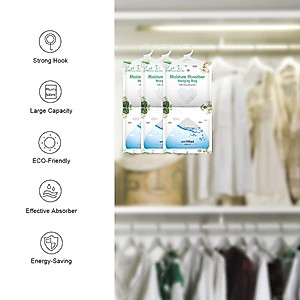 CANAGER Hanging Moisture Absorber,Hanging Dehumidifier Bags for Closet,Bedroom and Kitchen,Fragrance Free-5 Packs,Moisture Absorb 12.5OZ