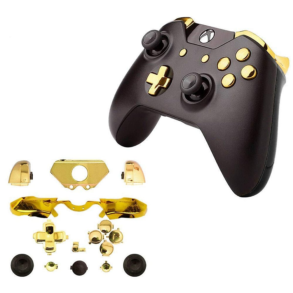 for Xbox One Elite Replacement Full Buttons Bumper Triggers T6 T8 Screwfor Xbox One Controller with 3.5mm Jack (Chrome Gold)