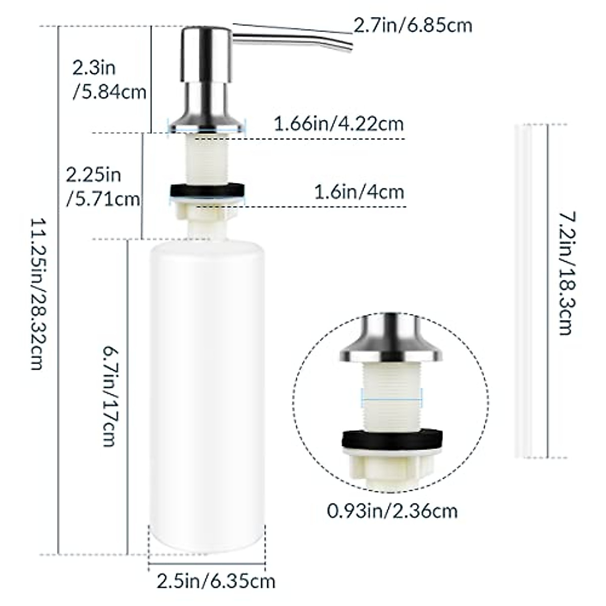 1 Pcs Soap Dispenser for Kitchen Sink Stainless Steel Built in Soap Dispenser Countertop Pump Head with 17OZ Large Liquid Bottle fit Kitchen Bathroom (Silver)