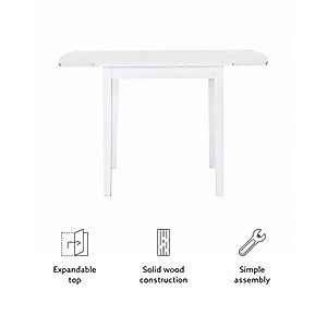 Linon White 30" Square 30" X 48" Fully Extended Torino Drop Leaf Table