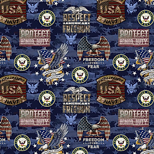SYKEL ENTERPRISES United State Military Cotton Fabric-US Navy Servicemember Camo Flag Cotton Fabric by Sykel