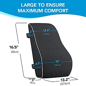 Lumbar Support Pillow for Office Chair Back Support Pillow for Car, Computer, Gaming Chair, Recliner Memory Foam Back Cushion for Back Pain Relief Improve Posture, Mesh Cover Double Adjustable Straps