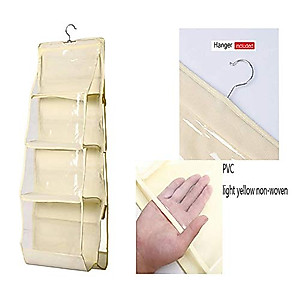 PIKACHENG Hanging Handbag Purse Organizer, Homewares Nonwoven 8Pockets Hanging Closet Storage Bag,Transparent Dust-Proof Wardrobe Closet Storage Bag (Light Yellow)