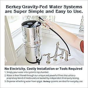 Royal Berkey Gravity-Fed Water Filter System 3.25 Gallon with 2 Black Berkey Elements, 2 Berkey PF-2 Fluoride and Arsenic Reduction Elements