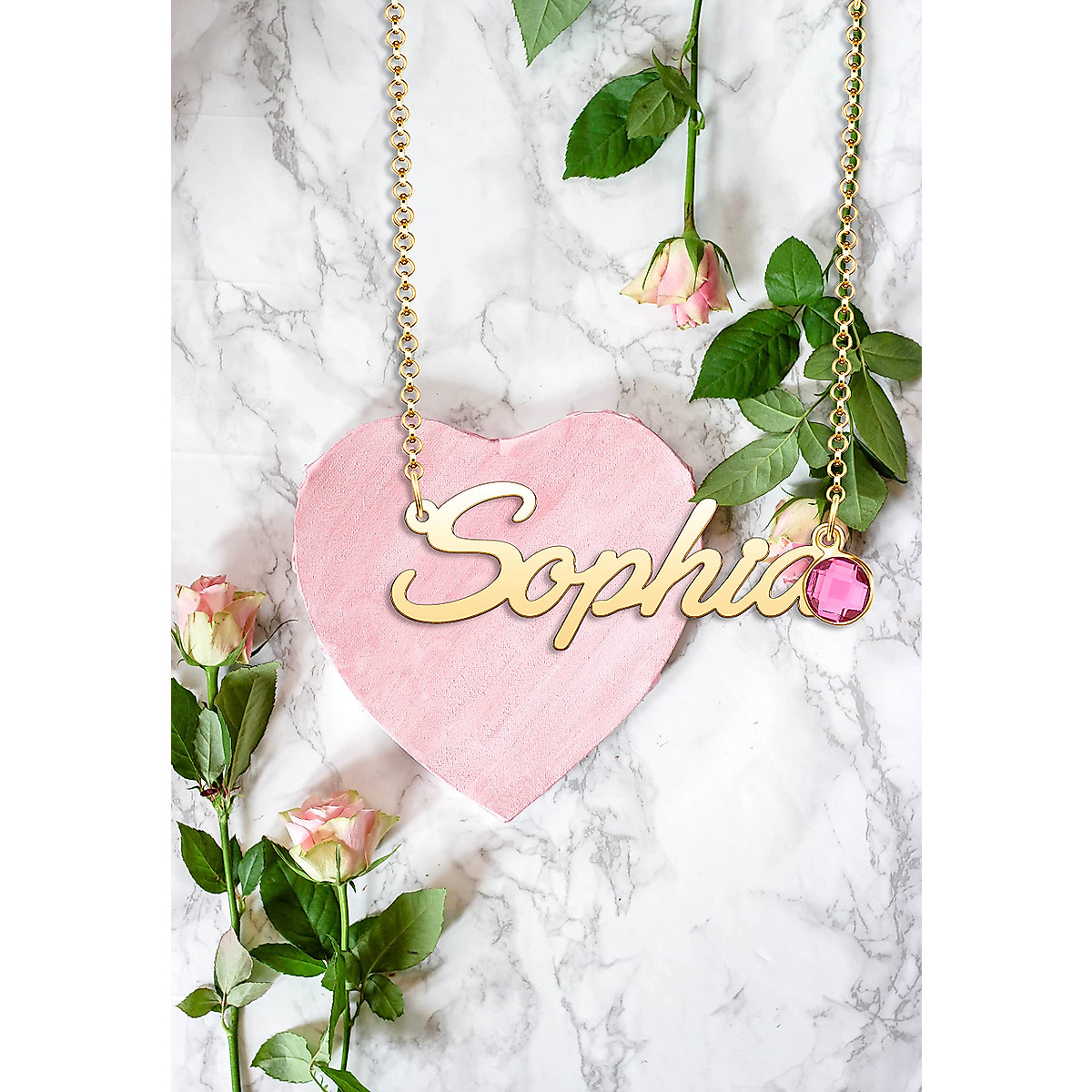 SexyMandala Birthstone Name Necklace Rhinestone Personalized Sterling Silver (SM_PDSS_Personalize_151_1)