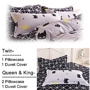 2 pcs Duvet Cover for Kids Boys Girls, 100% Microfiber Twin Duvet Cover, Black White Printed Pattern Ultra Soft Duvet Cover Set, Quilt Cover for Teens with Comforter Cover (no Comforter)