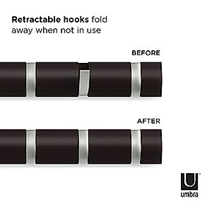 Umbra Flip Wall Mounted Floating Rack – Modern, Sleek, Space-Saving Hanger with Retractable Hooks to Hang Coats, Scarves, Purses and More, 8, Espresso