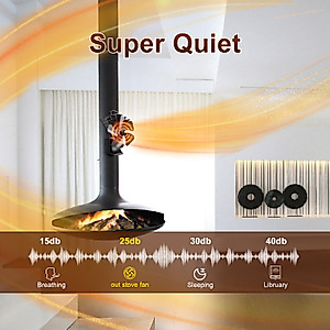 VODA Stove Fan 5 Blades for Wood Stove/Fireplace/Flue Pipe - Magnetic Installation, No Power Required - High Efficiency, Low Noise, Durable - Include 1 Spare Ring