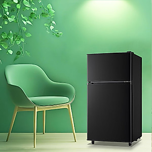 WANAI Mini Fridge with Freezer Small Double Door Refrigerator Freezer-on-Top, Black Fridge with 7 Adjustable Thermostat and Adjustable Shelves