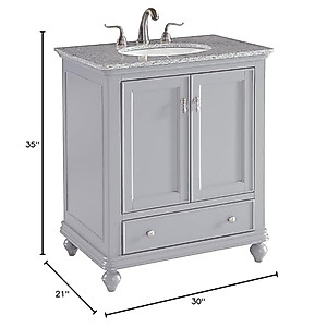 Elegant Kitchen and Bath 30 inch Single Bathroom Vanity Cabinet Set with Granite Countertop - Light Grey