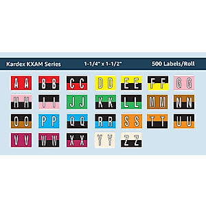 Doctor Stuff - File Folder Labels, Alphabet Letter A, Kardex PSF-139 Alpha - KXAM Series Compatible Alpha Stickers, Red, 1-1/4" x 1-1/2", 500/Roll