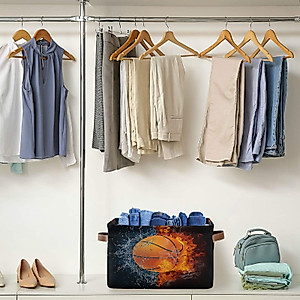 AUUXVA Storage Basket Fire Water Basketball Storage Cube Box Durable Canvas Collapsible Toy Basket Organizer Bin with Handles for Shelf Closet Bedroom Home Office