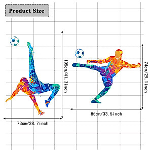 WOYINIS Colors Splash Soccer Players Wall Decal Creative Removable Football Players Silhouette Wall Stickers Peel and Stick Sports Wall Decal Art Murals for Boys Teens Room Nursery Playroom Wall Decor