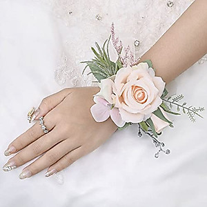 Campsis Wedding Handmade Wrist Flower Corsage Pink Leave Ribbon Bride Wristlet for Bridal Bridesmaid Prom Party Beach Photography 2PCS
