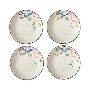 Dishes Plates Round Ceramic Floral Motifs Dinner Plate, Glazed Dessert, Salad, Pasta plate, 8 Inch Appetizer Plate, Set of 4 Piece. Home dining plate (Color : A)