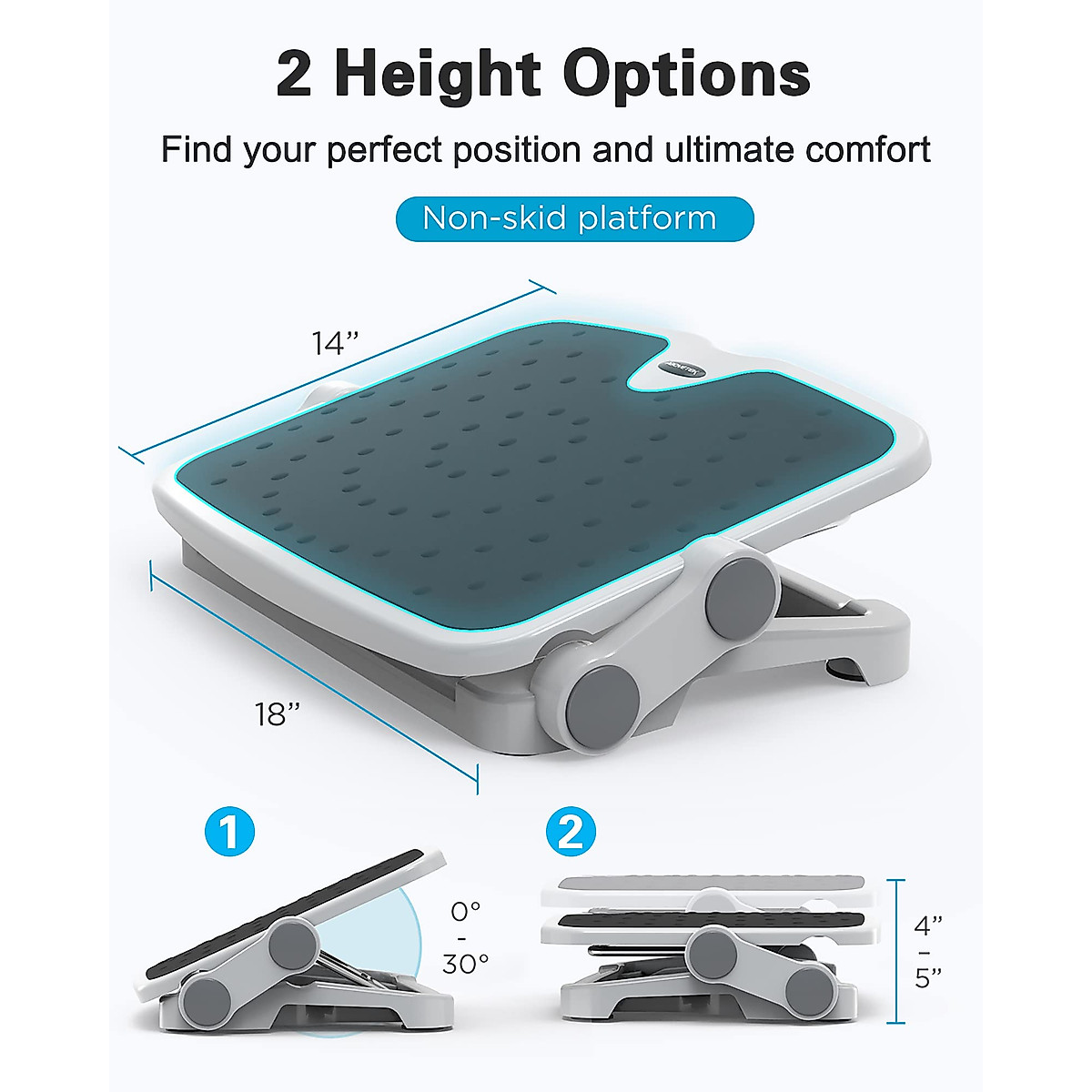 AboveTEK Ergonomic Footrest with 2 Adjustable Height Positions, 30 Degree Tilt Angle, Under Desk Foot Rest for Home & Office Desk Accessories, Non-Skid Feet for Stability, Gifts for Mom Wife Children