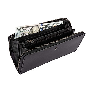 Zinda Genuine Leathers Women’s Wallet Long Purse Zip Around RFID Protection (Black)