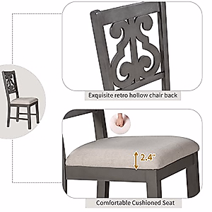 GLORHOME 5 Piece Round Table Set for 4 with Special-Shaped Legs and an Exquisitely Designed Hollow Chair Back in The Dining Room, Gray+Green