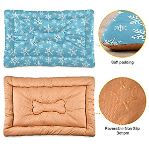 Coikll Christmas White Snowflakes Blue Pet Bed Pad Soft Dog Bed Mat with Anti-Slip Bottom, Machine Washable Crate Pad Mattress for Dog Sleeping- 36 * 24inches
