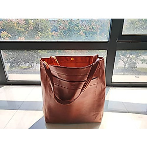 Women Tote Bags Top Handle Satchel Handbags PU Faux Leather Shoulder Purse (saddle tan)