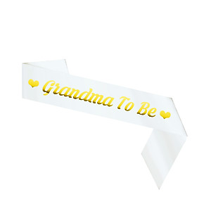Grandma to be Sash, White Satin with Gold Font with Heart, Best Baby Shower Decorations Grandmother Gifts, Baby Boy Or Girl Neutral