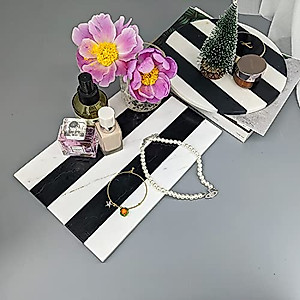 BustleDust 100% Natural Marble Pastry Board for Food, Tea, Coffee, Breakfast, Snacks, Cheese, Appetizers - Use in Kitchen, Bathroom, Office (Glossy Surface,Black&White,11.8x7.9x0.39in)