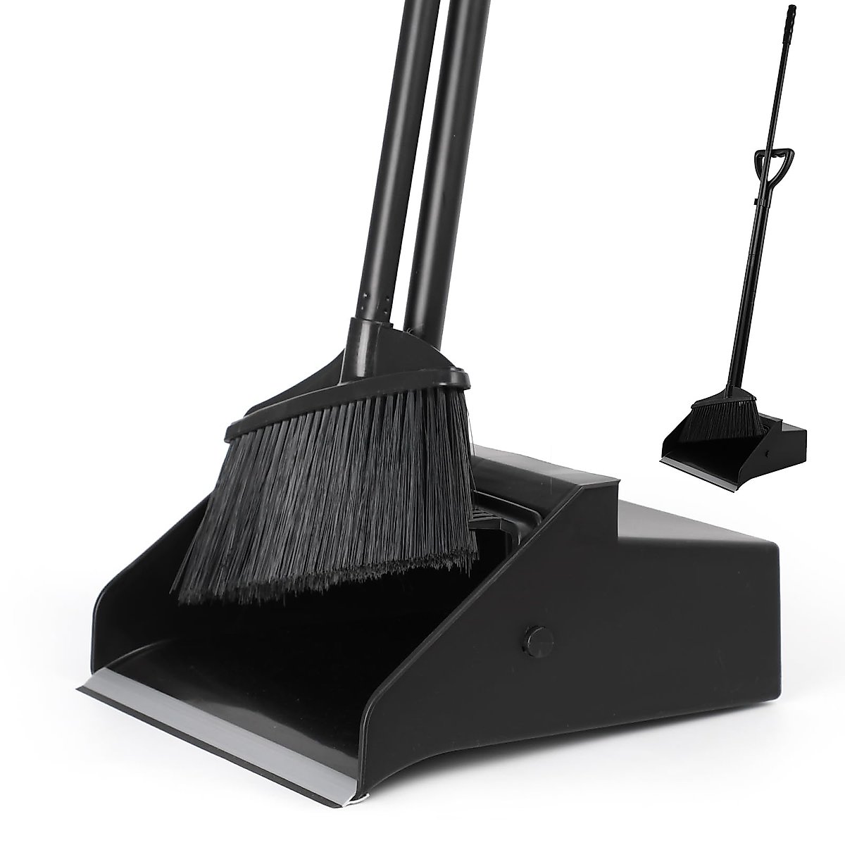 SB Broom with Dustpan Combo Set for Office, Indoor&Outdoor Sweeping,Broom and Dustpan Set,Large Size and Stiff Broom Dust pan with Long Handle,Stand Up Broom and Dustpan,Rectangular, Angular