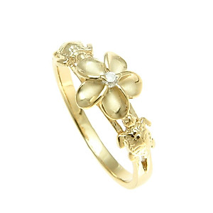Arthur's Jewelry Yellow gold plated sterling silver 925 Hawaiian plumeria flower cz sea turtle ring size 9.5